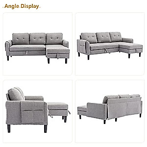 GNIXUU Pull Out Couch, Small Sectional Sleeper Sofa Bed with Storage Chaise, Convertible 3 Seater L Shaped Couch for Living Room, Grey