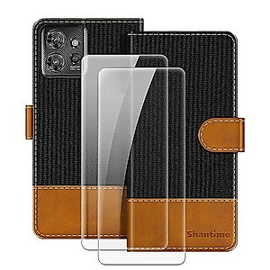 MILEGAO Leather Case for Motorola ThinkPhone 5G Magnetic Phone Case with Wallet and Card Slot + [2 Pack] Tempered Glass Screen Protector for ThinkPhone by Motorola (6.6”)
