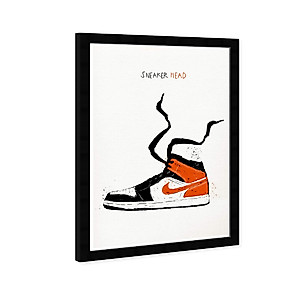 Wynwood Studio Basketball Sneakers Wall Art Street Style Home Décor Framed Poster Print Painting 'Sneaker Head Drawing' in Black, Red Swoosh Jordans