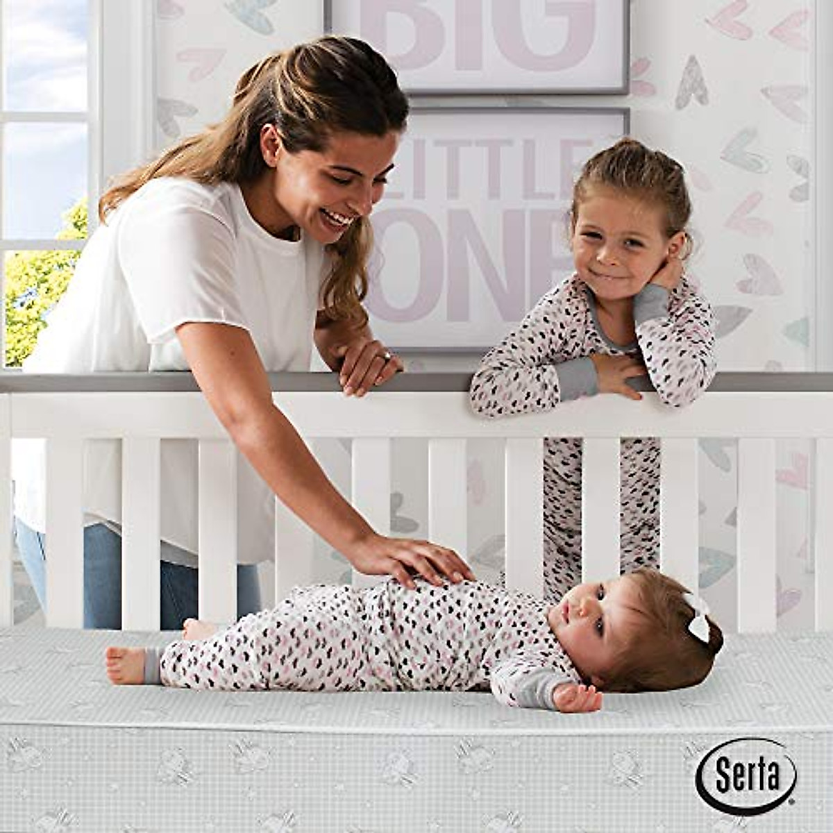 Delta Children Tribeca 4-in-1 Baby Convertible Crib + Serta Perfect Slumber Dual Sided Recycled Fiber Core Crib & Toddler Mattress - Waterproof - Hypoallergenic - GREENGUARD Gold Certified, Grey/White