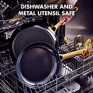 GreenPan Reserve Hard Anodized Healthy Ceramic Nonstick 5 Piece Cookware Pots and Pans Set, Gold Handle, PFAS-Free, Dishwasher Safe, Oven Safe, Black