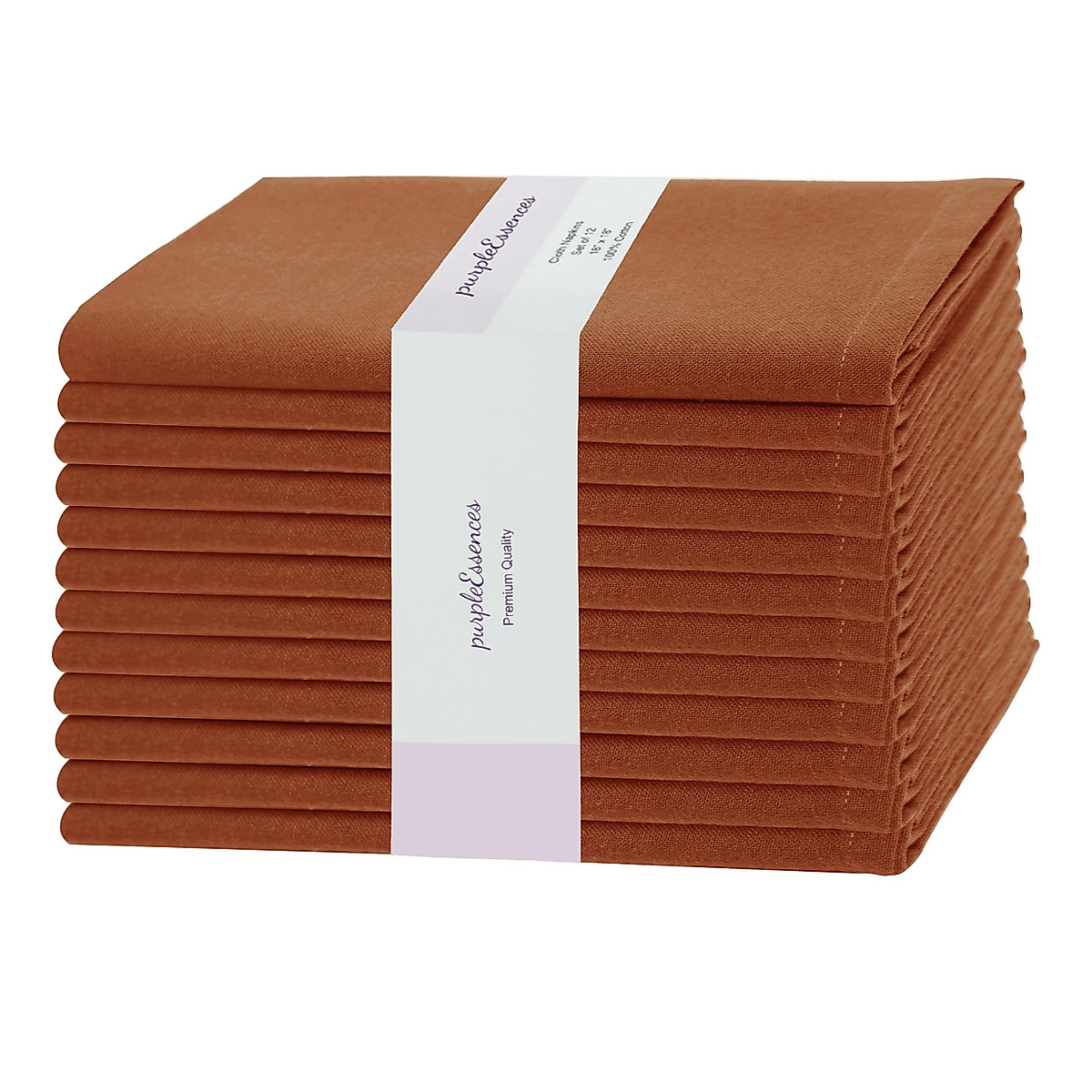 PurpleEssences Set of 12 Cloth Dinner Napkins 100% Cotton 18x18 - Soft Durable Washable - Ideal for Farmhouse Party Spring and Summer - Perfect Everyday Use Table Linen - Rust