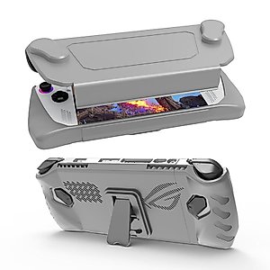 Full Protection Case Cover for ROG Ally Handheld Game Console, Ally Case with Kickstand and Detachable Front Cover Anti-Collision Protector Accessories (Grey)