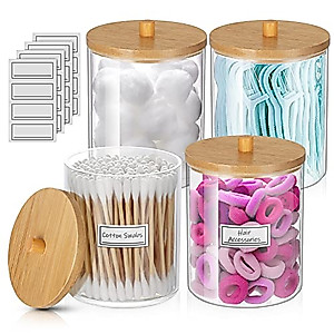 4 Pack Qtip Holder, Apothecary Jars with Lids, Q tip Holder Dispenser for Cotton Ball, Cotton Swab, Cotton Round Pads, Floss - 10 oz Acrylic Cotton Ball Holder Bathroom Organizer Bathroom Jars (4Pack Q tip Dispenser)