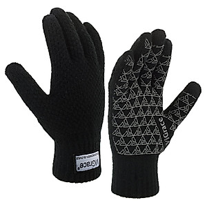 ViGrace Winter Warm Touchscreen Gloves for Men and Women Touch Screen Fleece Lined Knit Anti-Slip Wool Glove (Black, Medium)