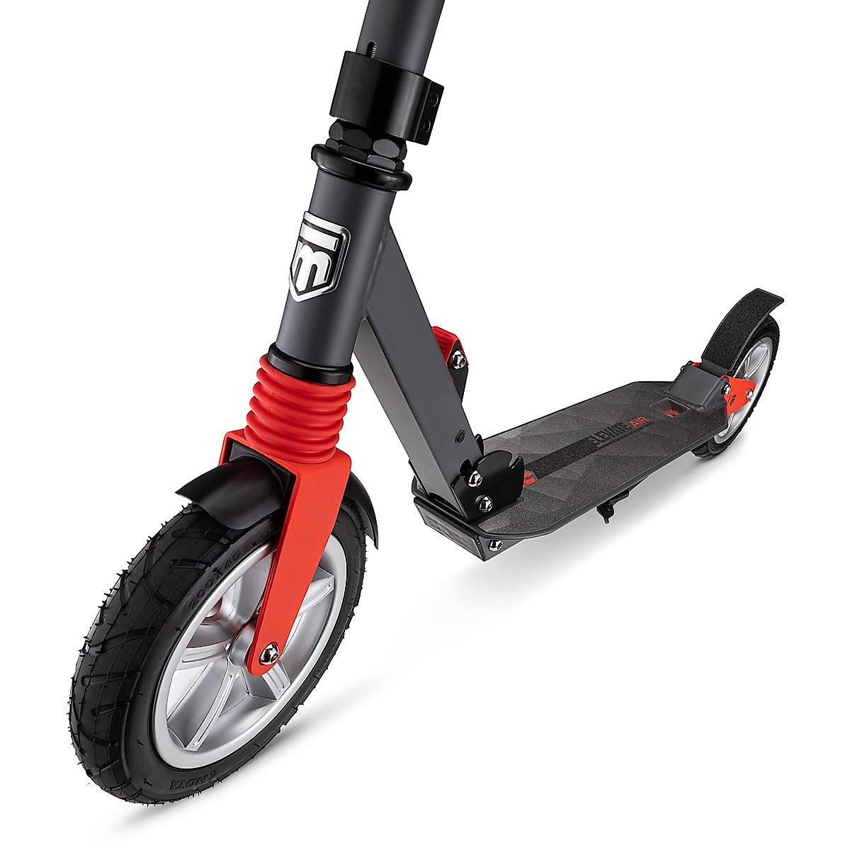 Mongoose Elevate Duo Air Youth/Adult Folding Kick Scooter, Air Filled Tires, Ages 8 Years and Up, Kickstand, Max Rider Weight 220 Pounds, Grey/Red