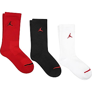NIKE AIR JORDAN JUMPMAN CREW SOCKS - BOYS' GRADE SCHOOL (5-7 (Shoe 10C-3Y), Black/White/Gym Red)