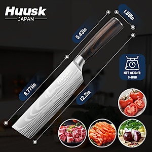 Huusk Nakiri Chef Knife - 6.8 Inch Cleaver and Vegetable Knife, Super Sharp Japanese Kitchen Knives with Ergonomic Handle, Professional Cooking Knife, Multipurpose Asian Chopping Chefs Knife