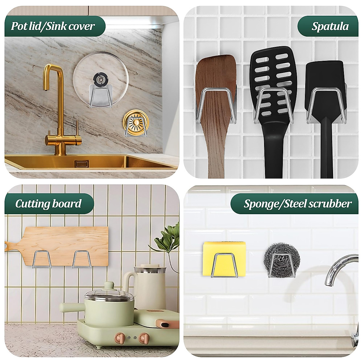 Jerphen 2 Pack Sponge Holder for Kitchen Sink，Strong Adhesive SUS304 Stainless Steel Sink Sponge Holder，Rustproof Waterproof Quick Drying Dish Sponge Holde