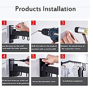uyoyous Clothes Drying Rack 7.6 lbs Folding&Retractable 3-Level Wall Mount Space Saver Clothes Hanger with Towel Bar Laundry Drying Rack for Indoor Outdoor -Matte Black