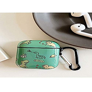 Rertnocnf Compatible with Earbuds Case Airpods Pro, Cute Dinosaur Family Pattern Anti-Scratch Shockproof Wireless Earphone Protector Keychain Green