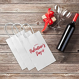 CABEST 25 Pcs White Kraft Paper Gift Bags with Handles, 5.9X3.15X8.27 inch Small Party Favor Gift Bags Bulk, Valentine's Day Small White Paper Gift Bags