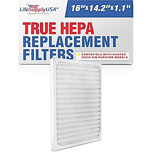 LifeSupplyUSA HEPA Filter Replacement for Hunter 30930 Air Purifier HEPATech System models 30020, 30393, 30200, 30201, 30205, 30250, 30253, 30255