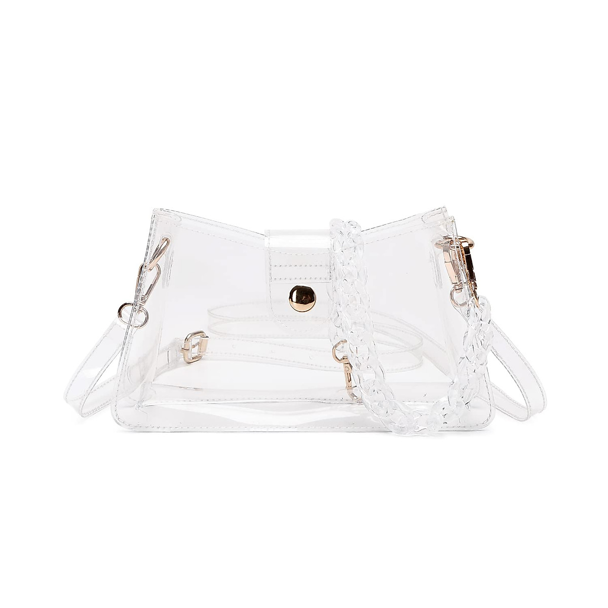 LAM GALLERY Women's PVC Clear Purse See Through Designs Chain Handbag for Working Sports Stadium Approved Clear Bag- Resin Chain