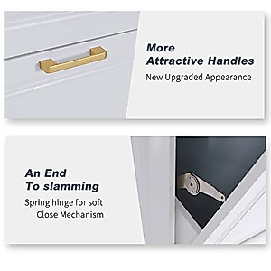 UEV Wooden Tilt Out Trash Cabinet Free Standing Kitchen Trash Can Holder or Recycling Cabinet with Hideaway Drawer(White)