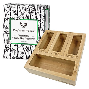Proficient Panda,Bamboo Sandwich Bag Organizer, Ziplock Bag Organizer, Premium Bamboo Organizer/Dispenser, Compatable sizes: Gallon, Quart, Sandwich, and Snack, (4 piece set).