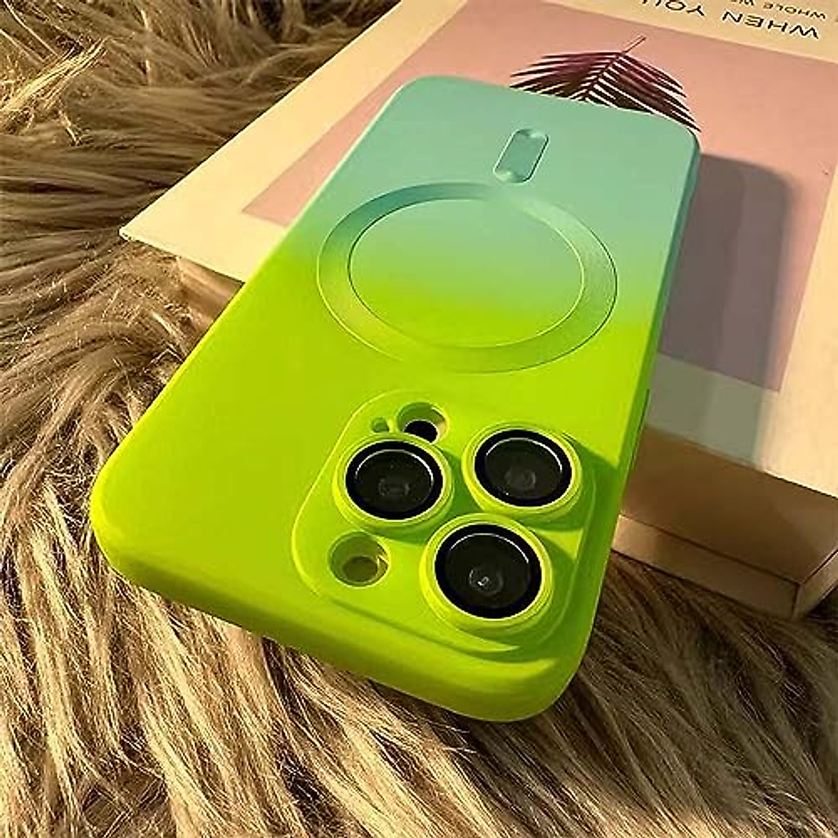 Faneiy for iPhone 13 Pro Max Case Magnetic Gradient Color Slim Silicone Soft Cute Phone Case with Full Camera Protector Shockproof Cover Green Blue