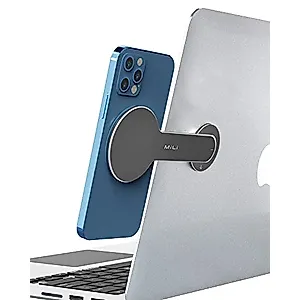 MiLi Magnetic Laptop Phone Holder, Adjustable Monitor Side Mount Phone Holder, Screen Extension Bracket for iMac/MacBook, Compatible with MagSafe for iPhone 12/13/14 Max/Pro/Mini (Dark Gray)
