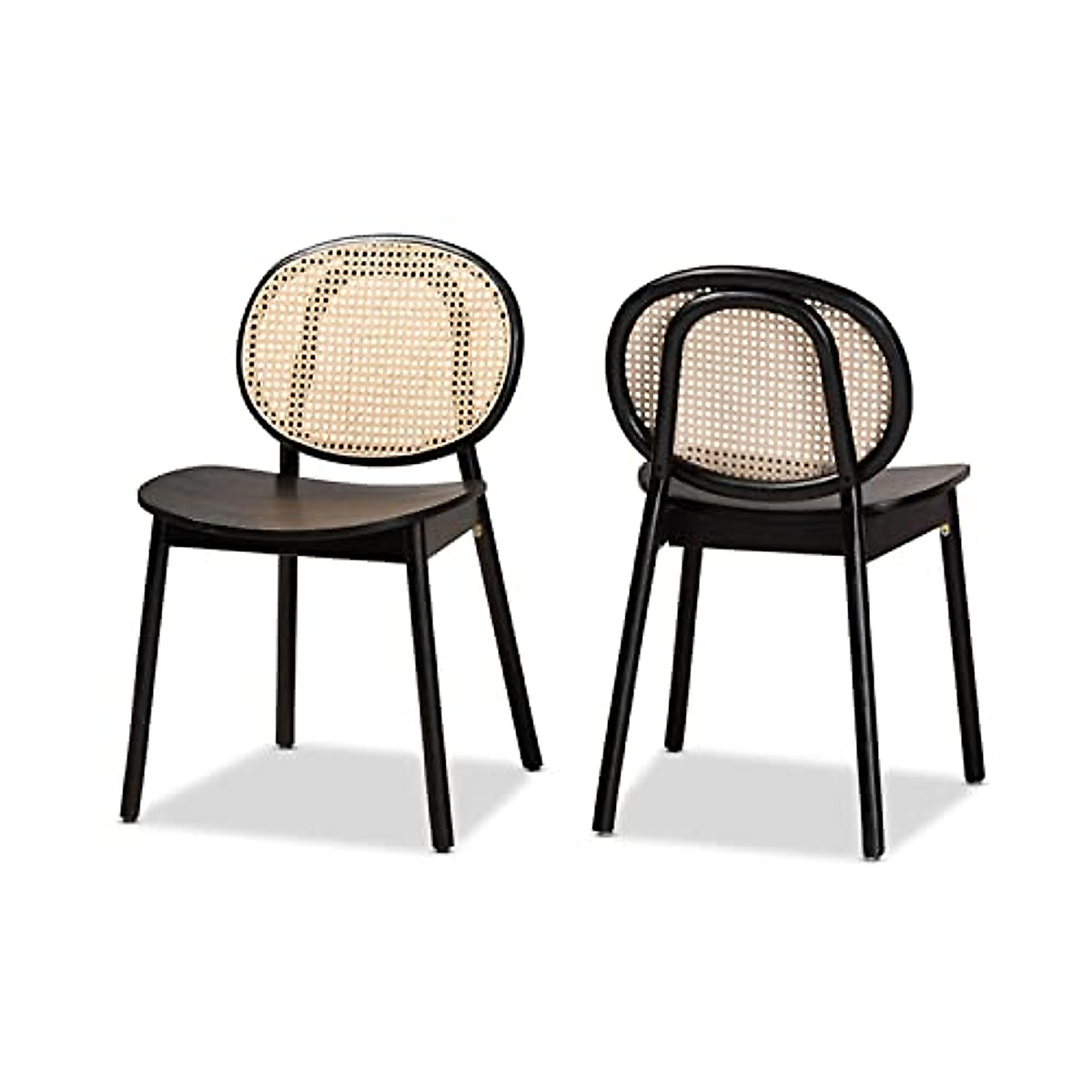 Baxton Studio Halen Mid-Century Modern Brown Woven Rattan and Black Wood Finished 2-Piece Cane Dining Chair Set
