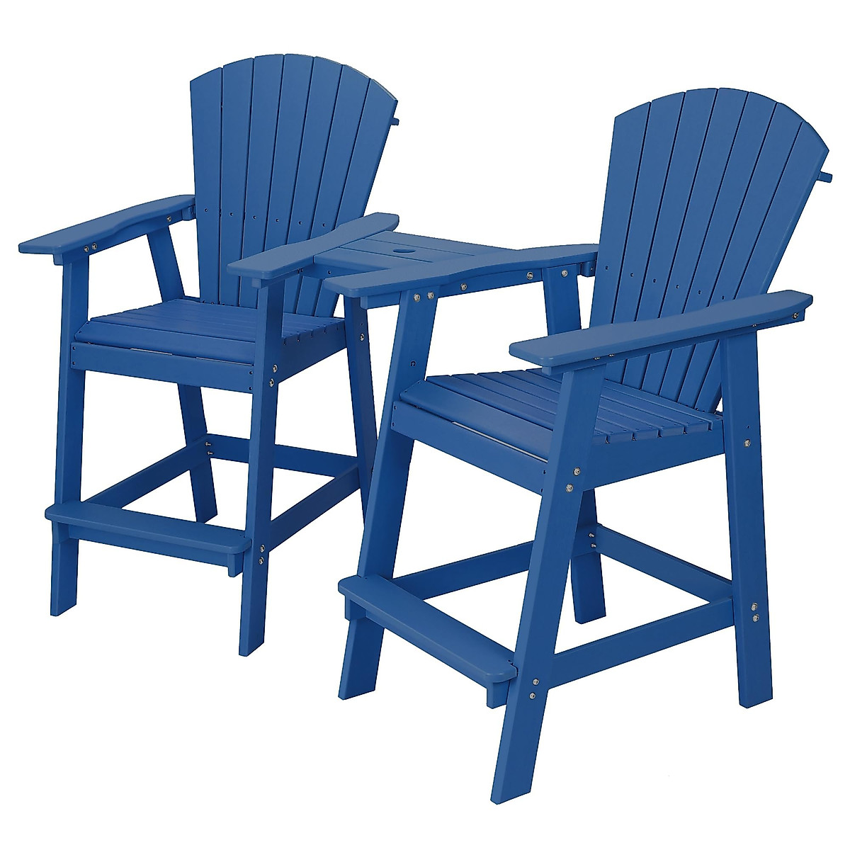 VSMKSJ Outdoor HDPE Adirondack Bar Stools, Tall Adirondack Chairs Set of 2, Navy Blue