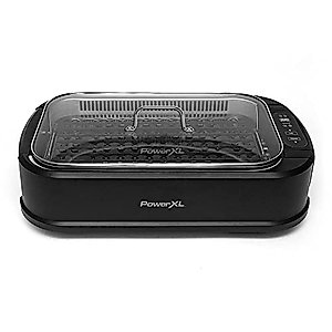 PowerXL Smokeless Grill Family Size- with Tempered Glass Lid with Interchangeable Grill and Griddle Plate and Turbo Speed Smoke Extractor Technology 22.1” X13.2” X 6.1