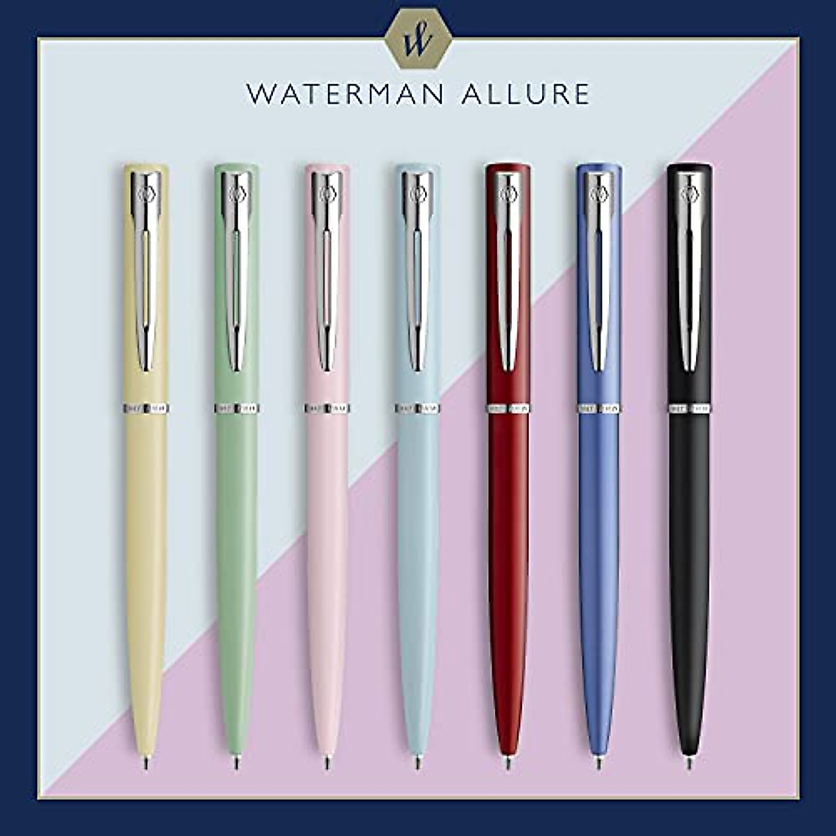 Waterman Allure Ballpoint Pen | Baby Blue Matte Lacquer with Chrome Trim | Medium Point | Blue Ink | With Gift Box