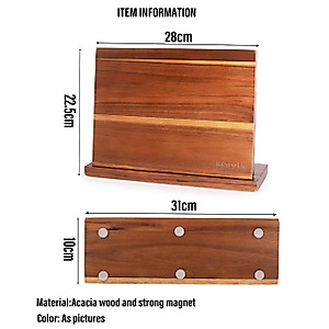 Max K Magnetic Knife Block Holder without Knives - Chef Knife Stand - Magnetic Knife Blocks - Acacia Wood with Solid Base, Anti-Slip, and Won't Tip Over - 10.8" x 3.9" x 8.3"