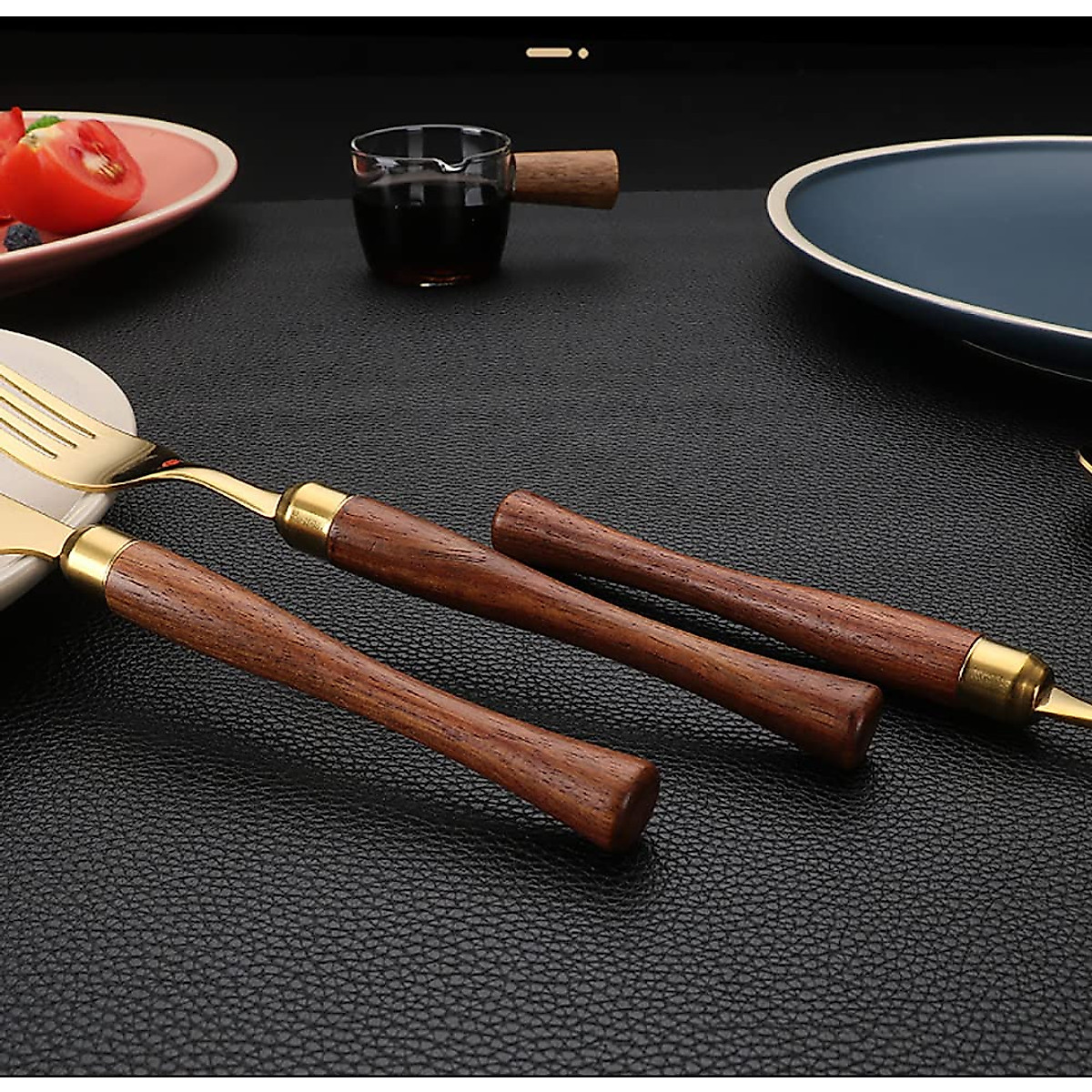 Wooden Silverware Set for 6 ，Retro 30 Pieces Stainless Steel Cutlery Flatware Cutlery Set for Gatherings Wedding Christmas Party Halloween Kitchen Mirror Polished - Pear Wooden Handle