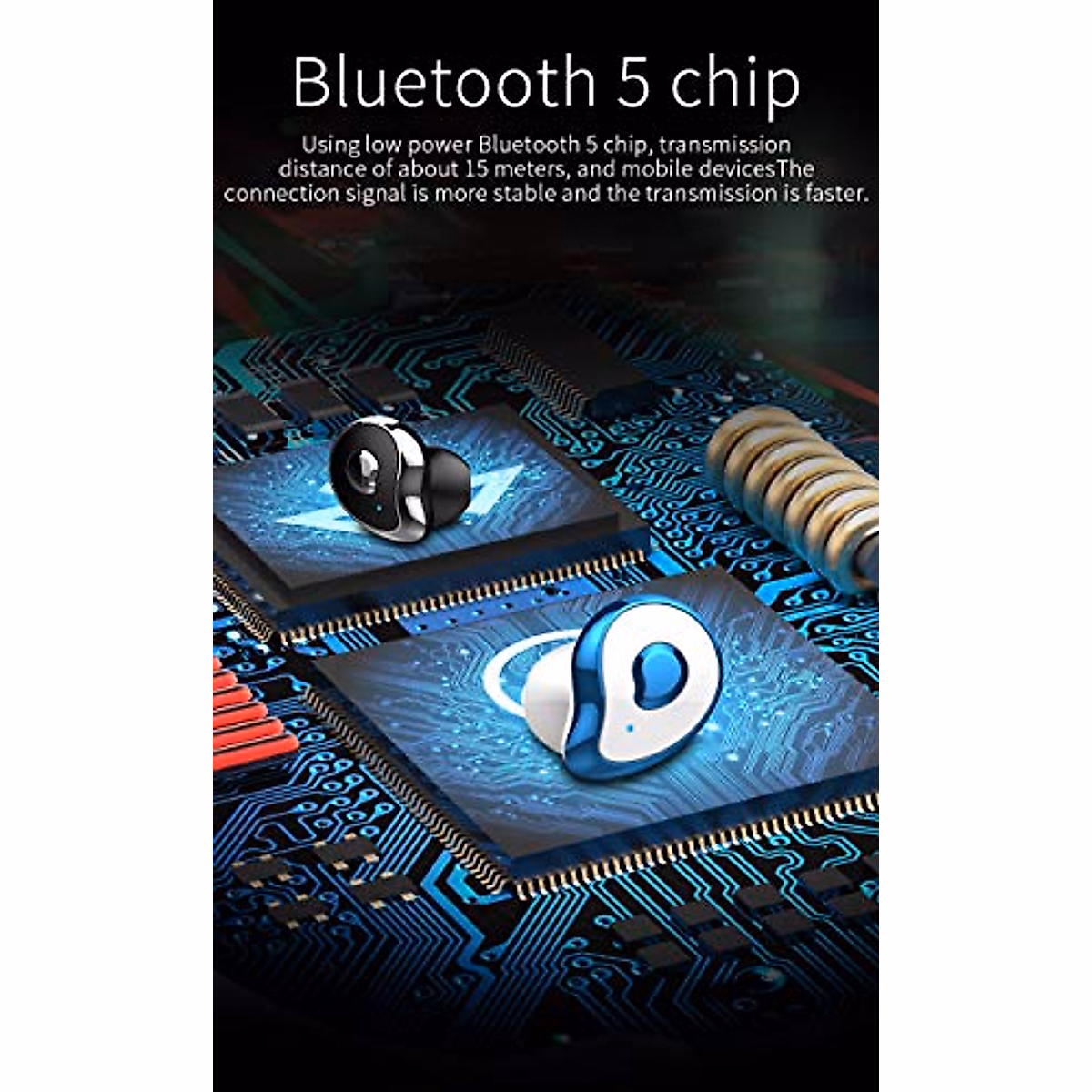 KENKUO Wireless Earbuds, Powerful Customized Sound with Big Bass, Built-in 4 Mic, Button Control, IPX6 Waterproof Bluetooth Ear Buds, Wireless Earphones Compatible with Android & Apple, Black