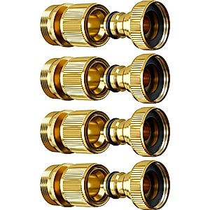Heavy Duty Water Hose Quick Connect Fittings (Premium Brass for Superior Durability), Quick Release Hose Connector, Fit for 3/4" Gardening Hoses, Garden Hose Quick Disconnect Set, 4 Pack, ET