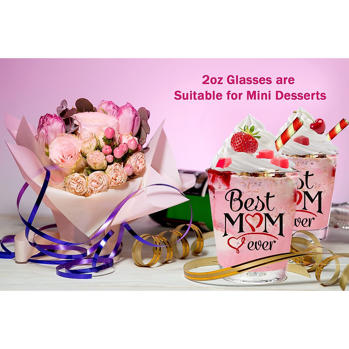 BISYATA Gift for Mom, Mothers Day Gift - Best MOM Ever Shot Glasses - Great Mother Birthday/Christmas Gifts from Daughter and Son - 2oz CLEAR Shot Glass Set of 6 - With Gift Box