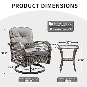 HOMEFUN Outdoor Swivel Rocker Patio Chairs, 3 Pieces Patio Bistro Set Wicker Furniture Set 360 Degree Swivel Chairs with Cushions and Coffee Table