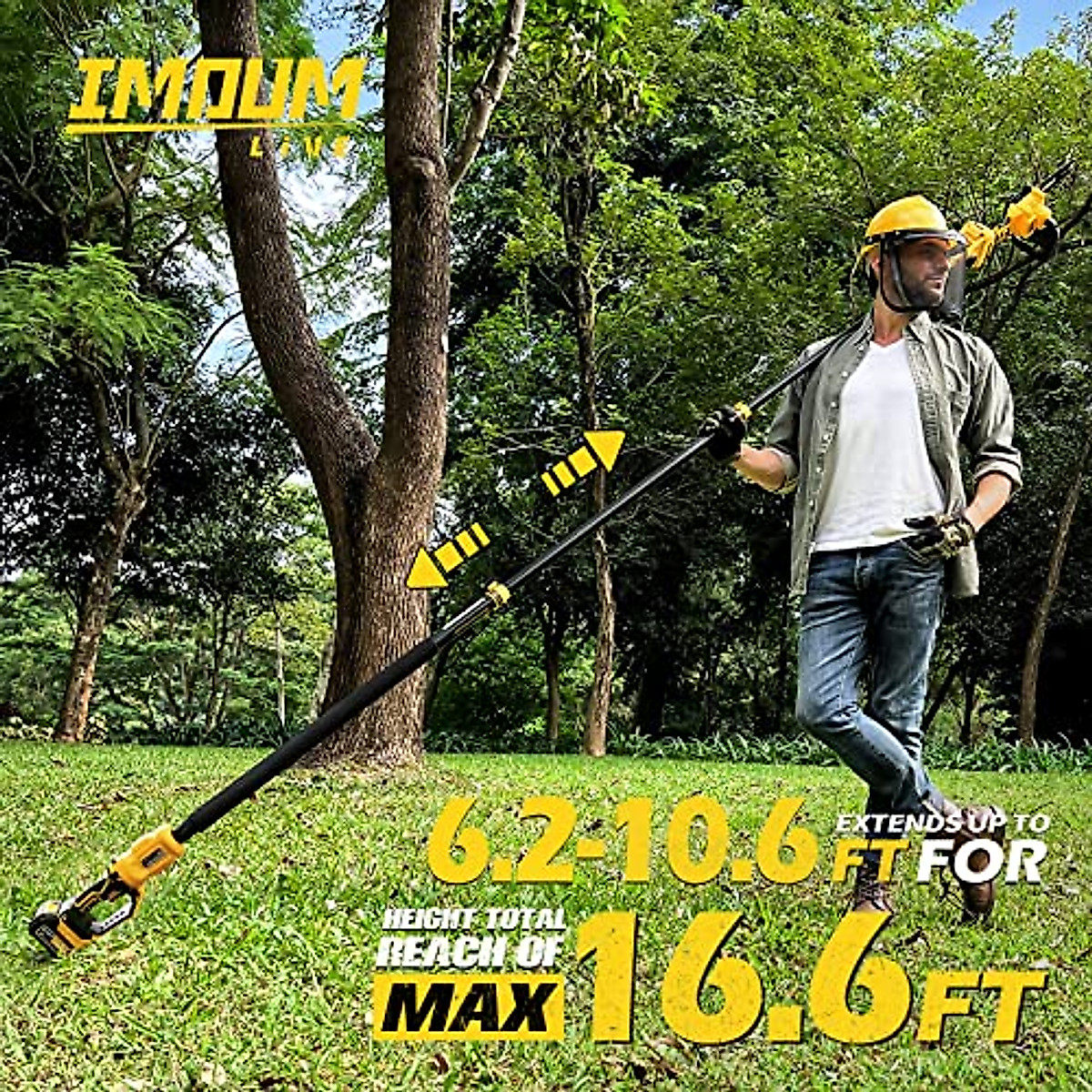 IMOUMLIVE 2-IN-1 Cordless Pole Saw & Chainsaw, 8" Cutting Brushless Electric Rotatable Pole Saw, Oiling System, 8.3 LB Lightweight, 21V 3.0Ah Battery, 16.6-Foot Max Reach Pole Saw for Tree Trimming