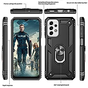 LeYi for Galaxy A23 5G Phone Case, Samsung Galaxy A23 5G Case with [2 Pack] Tempered Glass Screen Protectors, Heavy Duty Protective Phone Case with Magnetic Ring Stand for Samsung A23 5G, Black