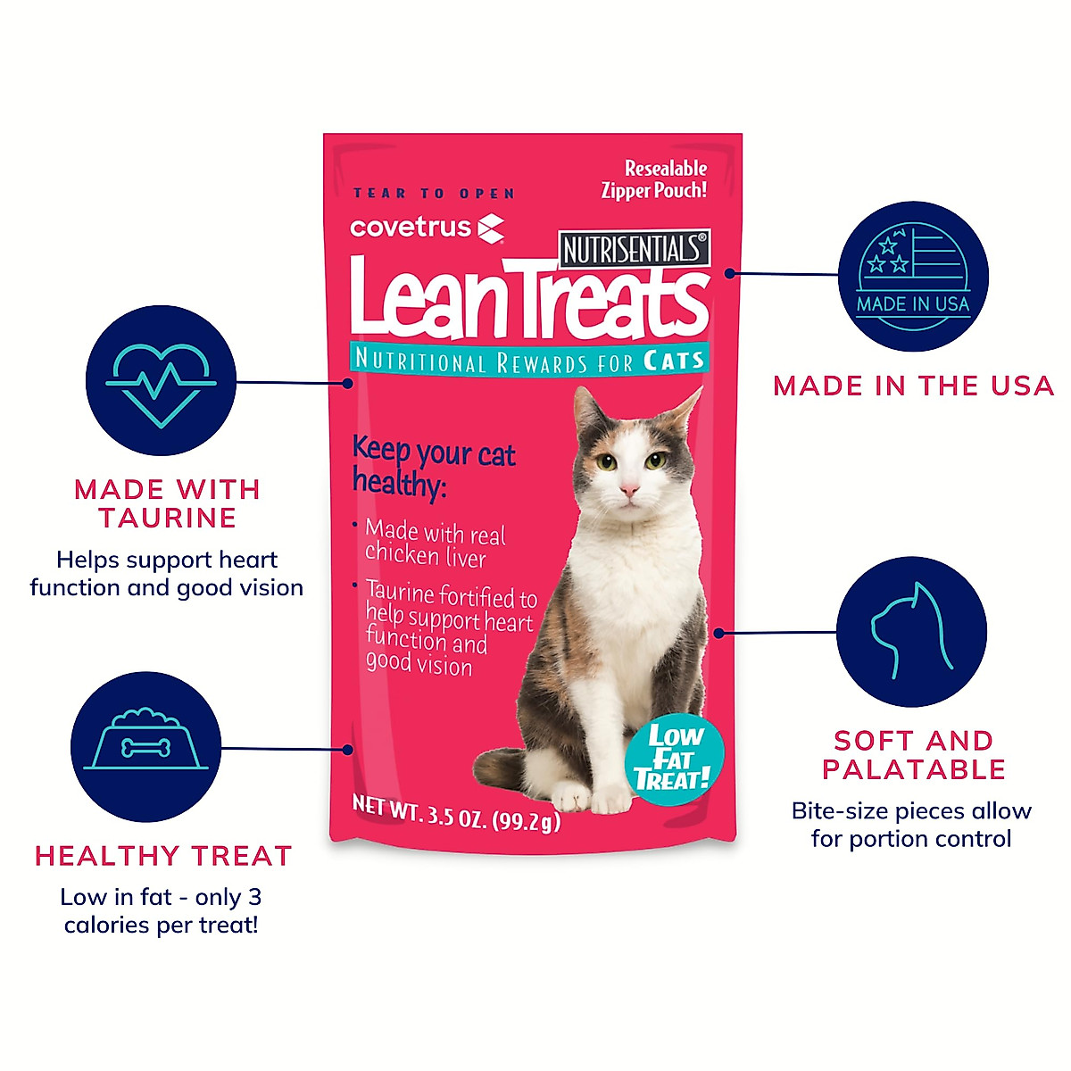 Covetrus Nutrisential Lean Treats for Cats - Soft Cat Treats for Small, Medium, Large Cats - Nutritional Low Fat Bite Size Feline Treats - Chicken Flavor - 1 Pack - 3.5oz