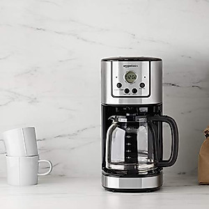 Amazon Basics Programmable Coffeemaker with Carafe and Reusable Filter, Stainless Steel, 12 Cups, Black