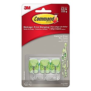 Command Wire Hooks, Small, Glamorous Green, 3-Hooks (17067CLR-GES)