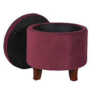 Homepop Home Decor | Upholstered Round Velvet Tufted Foot Rest Ottoman | Ottoman with Storage for Living Room & Bedroom | Decorative Home Furniture, Burgundy Small