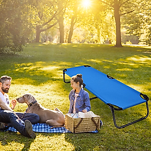 GYMAX Camping Cot, 330 LBS Folding Cot for Sleeping, Easy Set Up Cot Bed for Adults, Indoor &Outdoor Travel Adventure Picnic Hiking Cot for Patio Yard Home Office (Blue)