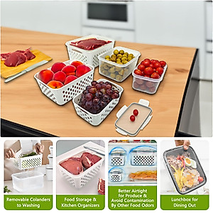 Xiureim 3 Pack Fruit Storage Containers for Fridge with Colanders, 4 in 1 Produce Saver Storage Containers, Airtight Food Storage Containers with Lids for Salad Berry Lettuce Vegetables Meat Keeper