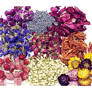 Oameusa Dried Flowers,Dried Flower Kit,Candle Making, Soap Making, AAA Food Grade-Pink Rose, Lily,Lavender,Roseleaf,Jasmine Flower,9 Bags