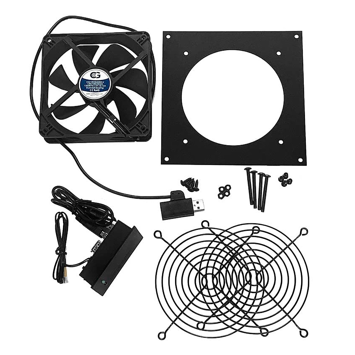 Single 120mm USB Fan with Bracket and Preset Thermostat