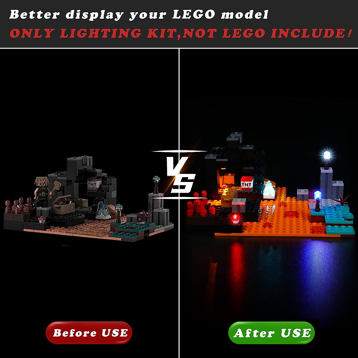 Xunsan LED Light Kit for Lego Minecraft The Nether Bastion 21185 Building Blocks, Lighting Kit Designed for Lego 21185 Set, Standard Version - NOT Included Lego Model