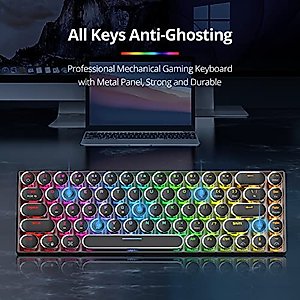 Ussixchare Retro Typewriter Mechanical Keyboard 60 Percent Gaming Keyboard RGB Backlit 68 Keys Punk Keyboard Wired with Blue Switch, Round Keycaps for Windows/Mac/PS4/PS5/Xbox