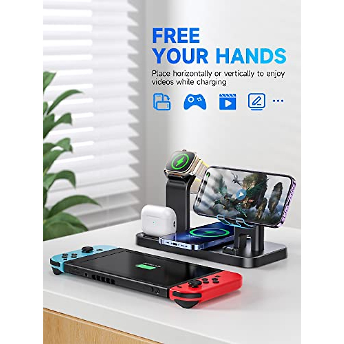 KINYELL Charging Station for Multiple Devices Apple，48W 5 in 1 Fast Wireless Charging Station for iPhone AirPods Apple Watch Charger, Gift for Men, Gift for Her Valentines Anniversary Day Black