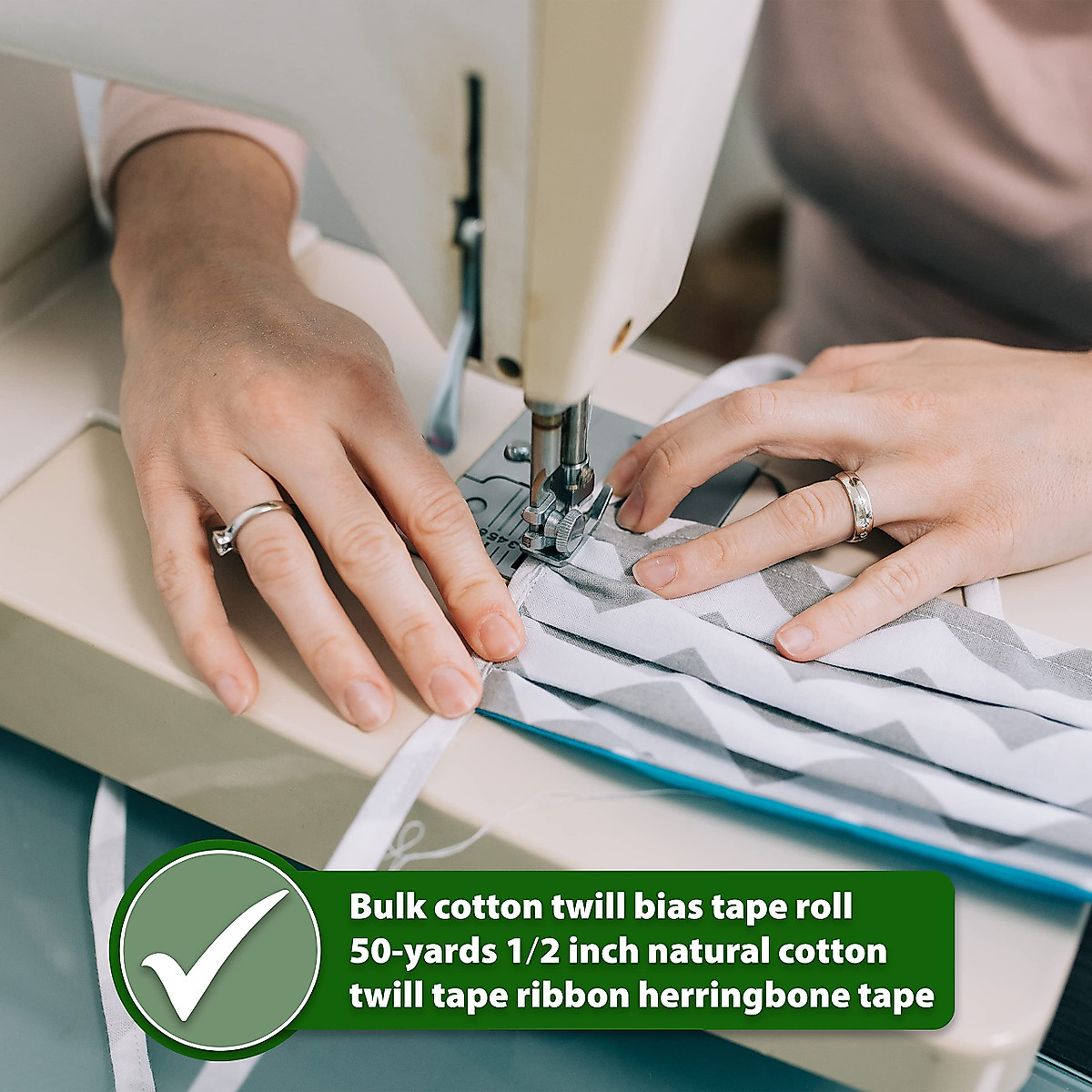 Mandala Crafts White Twill Tape 2 Inches Cotton Webbing Strap - 50 Yds White Cotton Ribbon Herringbone Tape - Cotton Bias Tape for Sewing Seam Binding