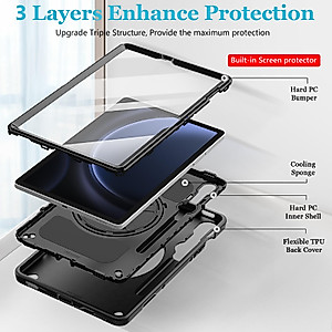 Case for Galaxy Tab S9/S9 FE 5G 2023: TPU Cover for Samstng Tablet S9 11" /S9 FE 10.9" with Screen Protector- Stand- Handle-Shoulder Strap-S-Pen Holder- Black