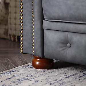 N NOORDENIYA Chesterfield Sofa, 89" Faux Leather Couch Upholstered Sofa with Low Back, Roll Arm Nailhead Trim Classic 3 Seater Sofa for Living Room, Home Furniture (Dark Gray)