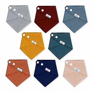 Nurse Laurie Organic Muslin Bandana Bibs - Neutral & Unisex Boho Baby Style with 100% Organic Cotton, Snap Closure, 0-6 mo - Drool/Spit Up Burpy Bib for Teething Newborns & Infants (8 Pack)