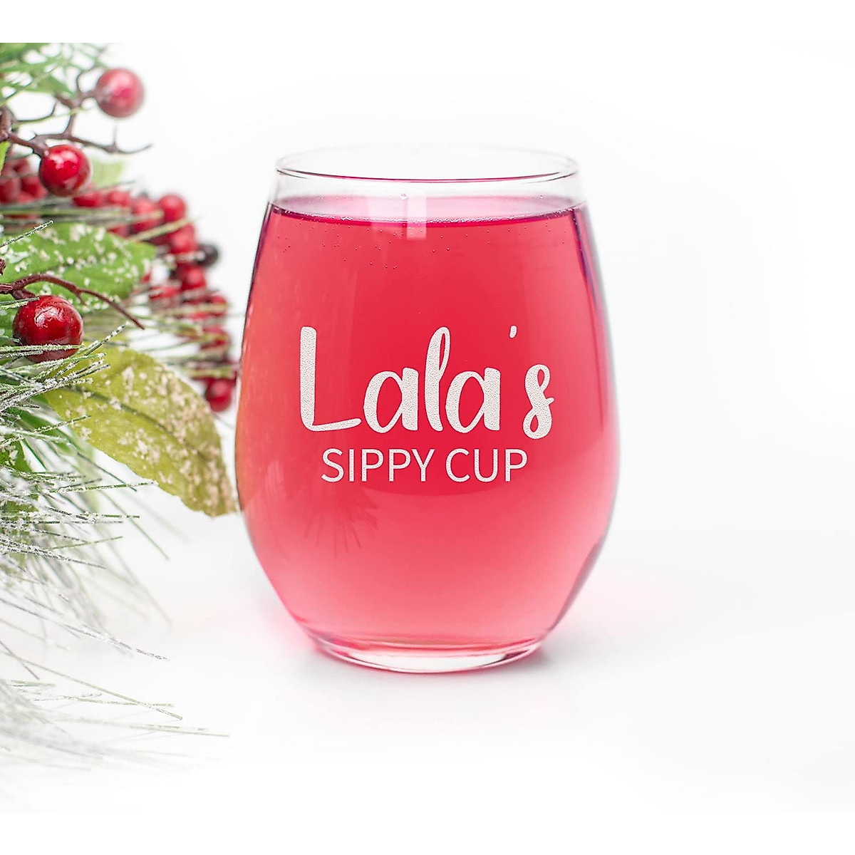 HTDesigns Lala's Sippy Cup Stemless Wine Glass - Mother's Day Gift Lala Wine Gift - First Time Lala New Lala Gift - Lala Wine Glass